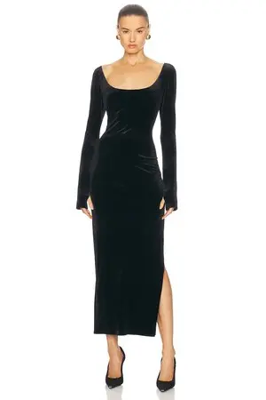 Norma Kamali Long Sleeve Scoop Neck Gown