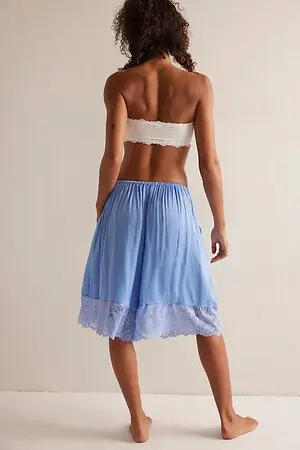 Free People Lace Godet Insert Longline Shorts - Blue Vista