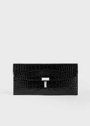 TOTEME T-lock Croco-embossed Wallet - Black