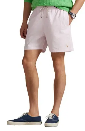 Polo Ralph Lauren Traveler Seersucker Swim Trunks - Carmel Pink Seersucker