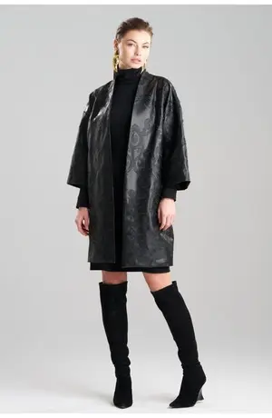 Natori Leticia Embroidered Faux Leather Coat