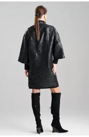 Natori Leticia Embroidered Faux Leather Coat