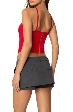 EDIKTED Lou Crossover Strap Corset Camisole - Red