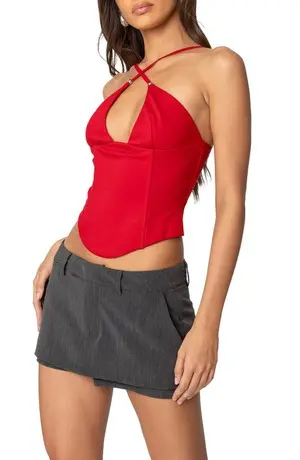 EDIKTED Lou Crossover Strap Corset Camisole - Red