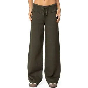 EDIKTED Russell Wide Leg Sweater Knit Pants - Olive