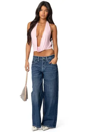 EDIKTED Plunge Cowl Neck Halter Top - Light-pink