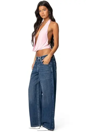 EDIKTED Plunge Cowl Neck Halter Top - Light-pink