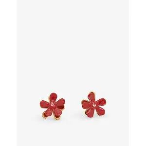 Marni Flower Pop Metal Brass Stud Earrings - Red