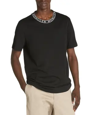 Moncler Mock Collar Logo Short Sleeve Tee - Black