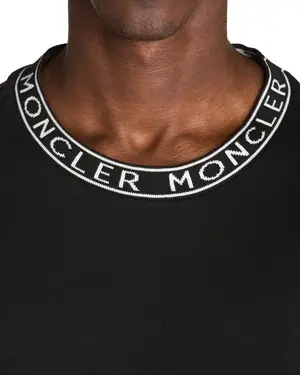 Moncler Mock Collar Logo Short Sleeve Tee - Black