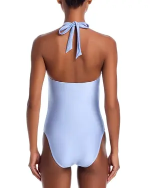 Aqua Rosette Halter Neck One Piece Swimsuit