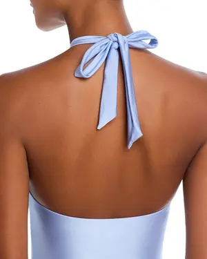 Aqua Rosette Halter Neck One Piece Swimsuit