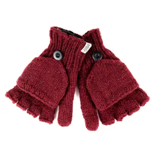 NIRVANNA DESIGNS Nirvanna Designs Fingerless Wool Gloves With Convertible Mitten Flap Burgundy