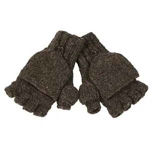 NIRVANNA DESIGNS Nirvanna Designs Fingerless Wool Gloves With Convertible Mitten Flap Charcoal