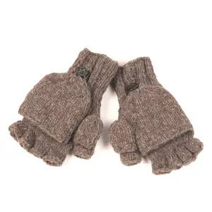 NIRVANNA DESIGNS Nirvanna Designs Fingerless Wool Gloves With Convertible Mitten Flap Cocoa