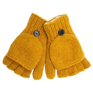 NIRVANNA DESIGNS Fingerless Wool Gloves With Convertible Mitten Flap - Honey