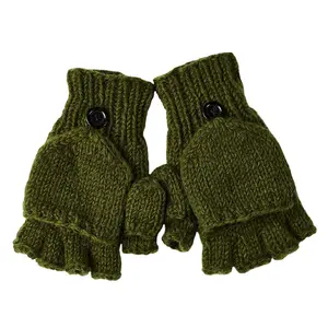 NIRVANNA DESIGNS Nirvanna Designs Fingerless Wool Gloves With Convertible Mitten Flap Olive