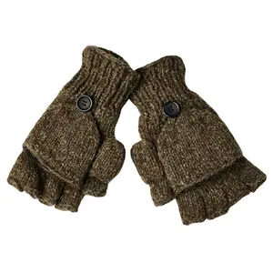 NIRVANNA DESIGNS Nirvanna Designs Fingerless Wool Gloves With Convertible Mitten Flap Tweed
