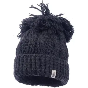 NIRVANNA DESIGNS Big Pom Rib Fold Beanie - Charcoal