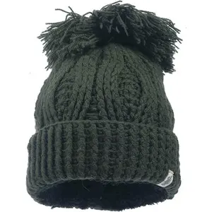 NIRVANNA DESIGNS Big Pom Rib Fold Beanie - Olive