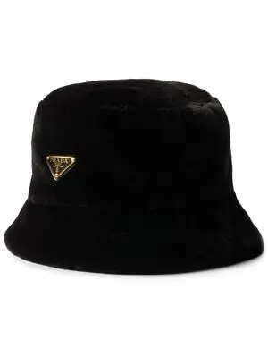 Prada Enamel Triangle-logo Bucket Hat - Black