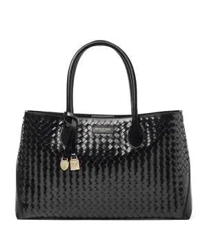 ASPINAL OF LONDON Aspinal Of London Woven Leather London Tote Bag Black