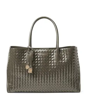 ASPINAL OF LONDON Aspinal Of London Woven Leather London Tote Bag Green
