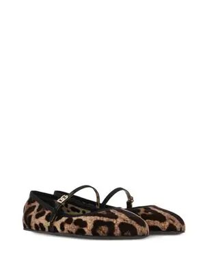 Dolce & Gabbana Logo Buckle Animal Print Ballet Flats - Brown