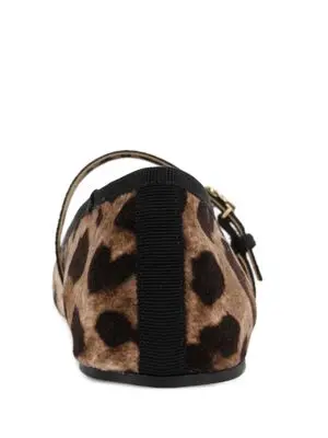 Dolce & Gabbana Logo Buckle Animal Print Ballet Flats - Brown