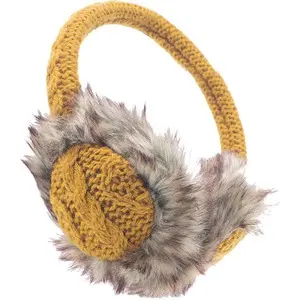 NIRVANNA DESIGNS Cable Knit Earmuffs With Faux Fur - Honey
