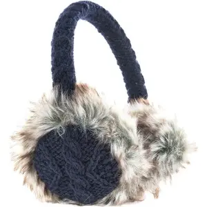 NIRVANNA DESIGNS Cable Knit Earmuffs With Faux Fur - Navy