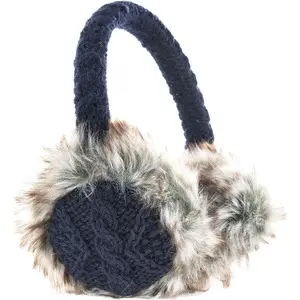 NIRVANNA DESIGNS Cable Knit Earmuffs With Faux Fur - Navy