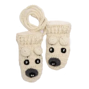 NIRVANNA DESIGNS Crochet Bear Mittens - White Combo