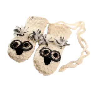 NIRVANNA DESIGNS Crochet Owl Mittens - White Combo