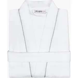 FLUFFCO | HOTEL COMFORT Hotel Waffle Robe - White With Grey Piping