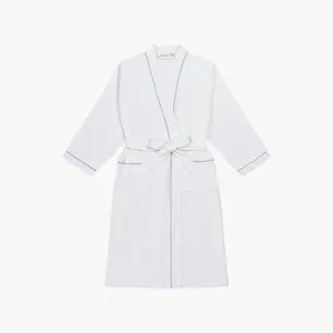 FLUFFCO | HOTEL COMFORT Hotel Waffle Robe - White With Grey Piping