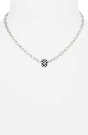 Adina Reyter 4mm Italian Chain Necklace With Checkerboard Bead