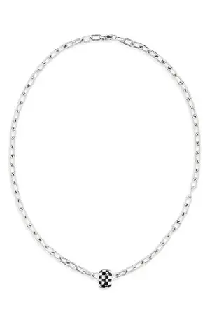 Adina Reyter 4mm Italian Chain Necklace With Checkerboard Bead - Silver