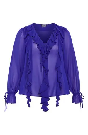 City Chic Felix Ruffle Long Sleeve Tiered Blouse