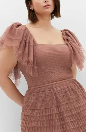 City Chic Azariah Shirred Tulle Sleeve Bodysuit