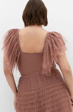 City Chic Azariah Shirred Tulle Sleeve Bodysuit