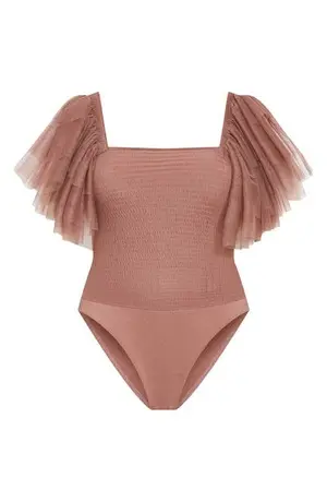 City Chic Azariah Shirred Tulle Sleeve Bodysuit