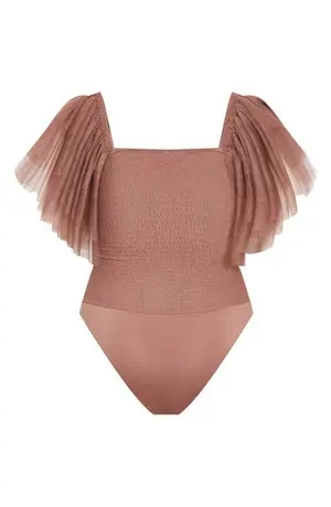 City Chic Azariah Shirred Tulle Sleeve Bodysuit
