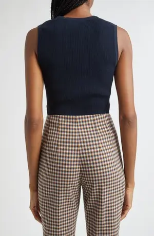 Veronica Beard Ribbed Sleeveless Tank - Navy