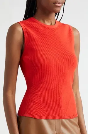 Veronica Beard Ribbed Sleeveless Tank - Poppy