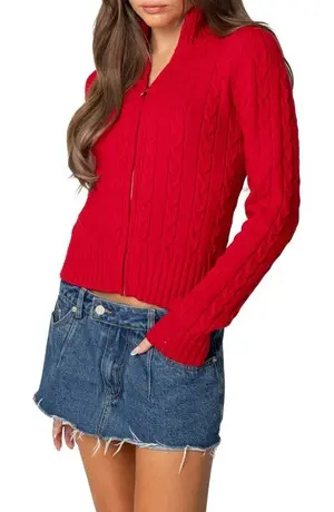 EDIKTED Ryn Cable Zip Sweater