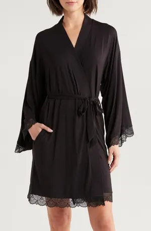 Nordstrom Moonlight Eco Lace Trim Robe - Black