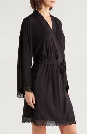 Nordstrom Moonlight Eco Lace Trim Robe - Black