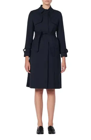 Sandro Trench Coat With Pleated Inset - Navy