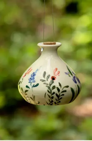 UNCOMMON GOODS Hand-painted Porcelain Hummingbird Feeder